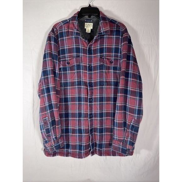 L.L. Bean | Shirts | Ll Bean Fleece Lined Flannel Shirt Mens L Burgundy Blue Plaid Traditional ...